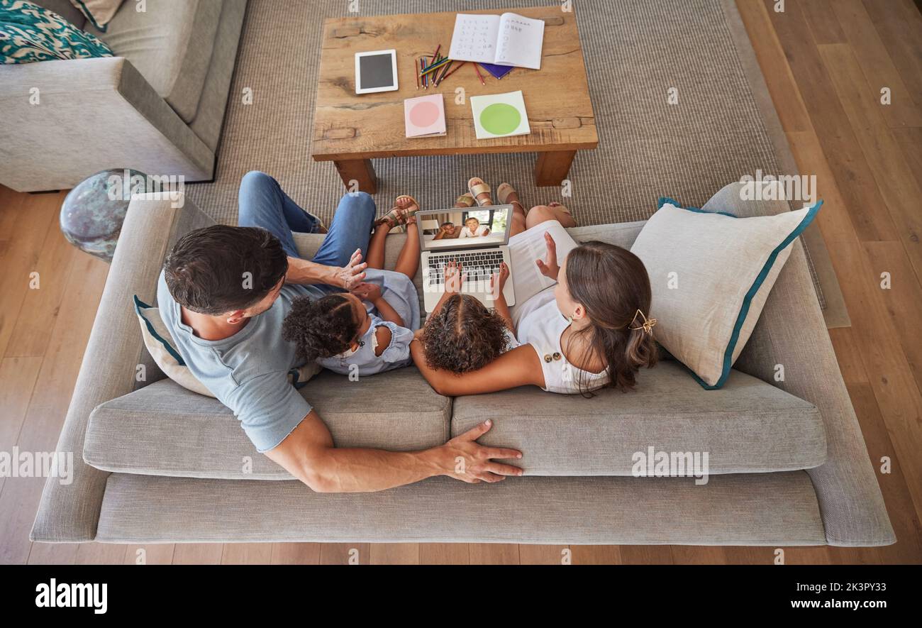 Family video call, web communication and grandparents talking from ...