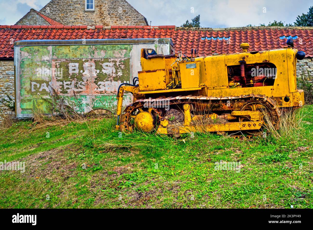 Parcels wagon body and caterpillar tractor, Lockton village, North ...