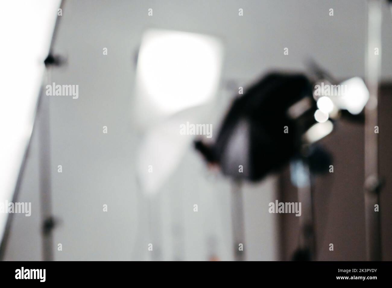 Abstract blurred background of studio lighting equipment on the set ...