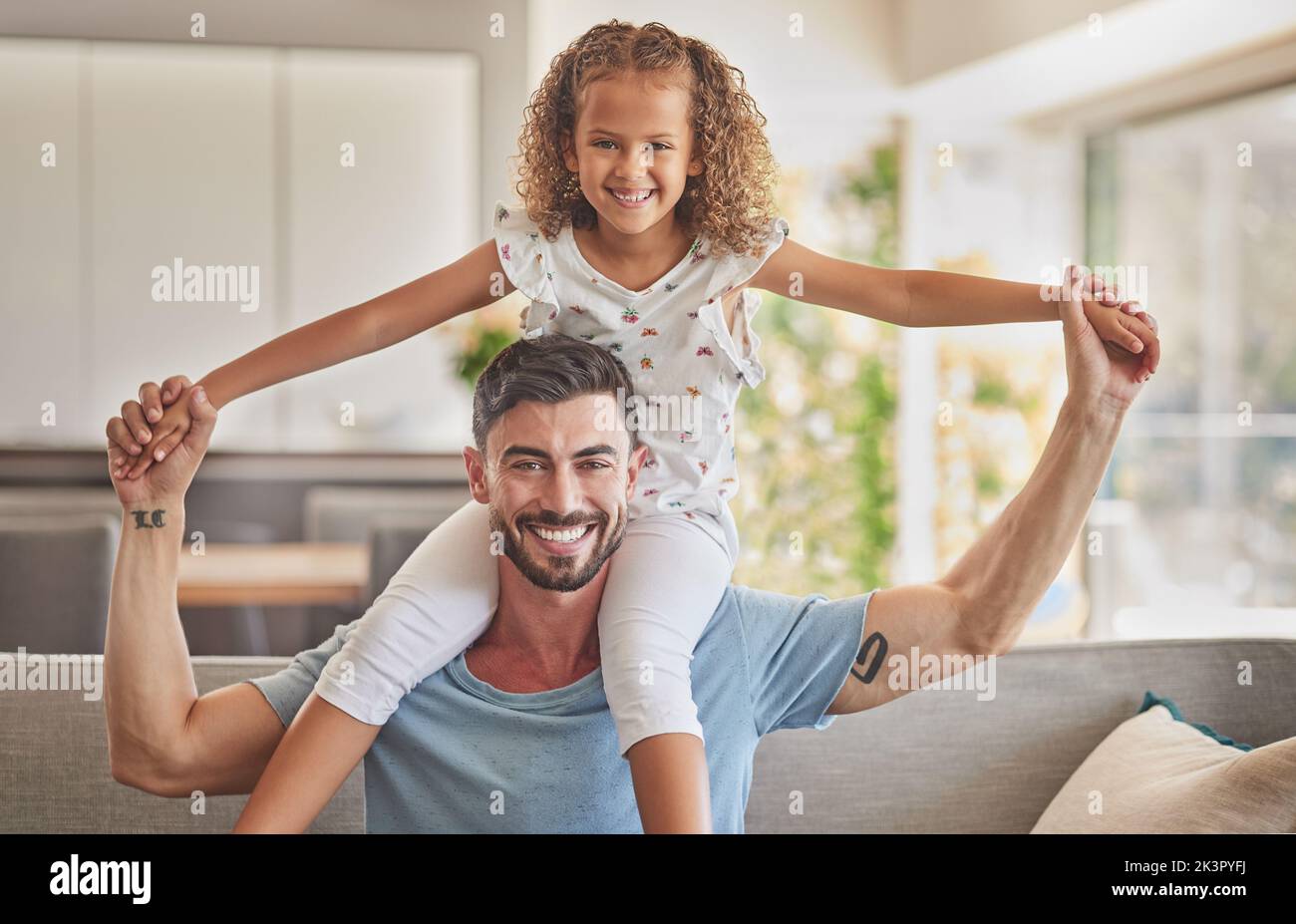 Children, family and girl with a father and his adopted daughter ...