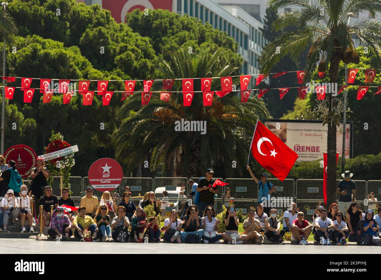 Izmir, Turkey - September 9, 2022: Crowded people with Turkish flags in ...