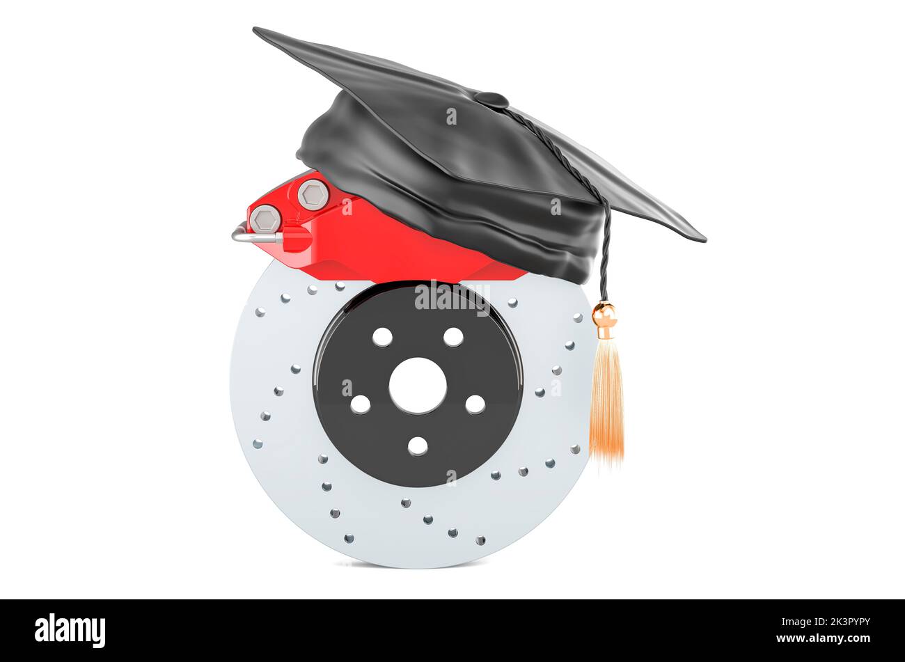 Car disc brake with graduation cap. Automotive courses concept. 3D ...