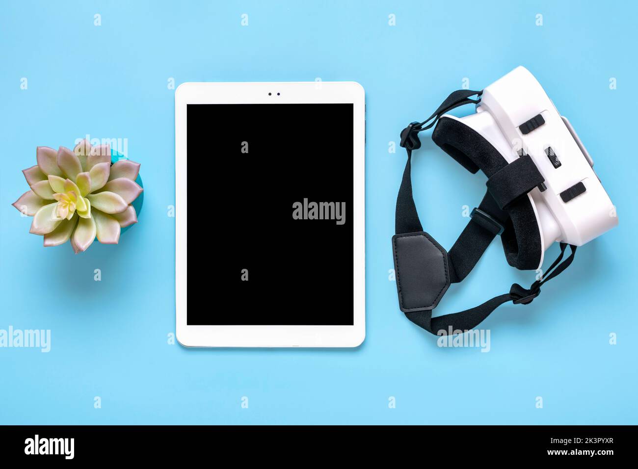 white tablet with black screen display, vr glasses for virtual reality ...