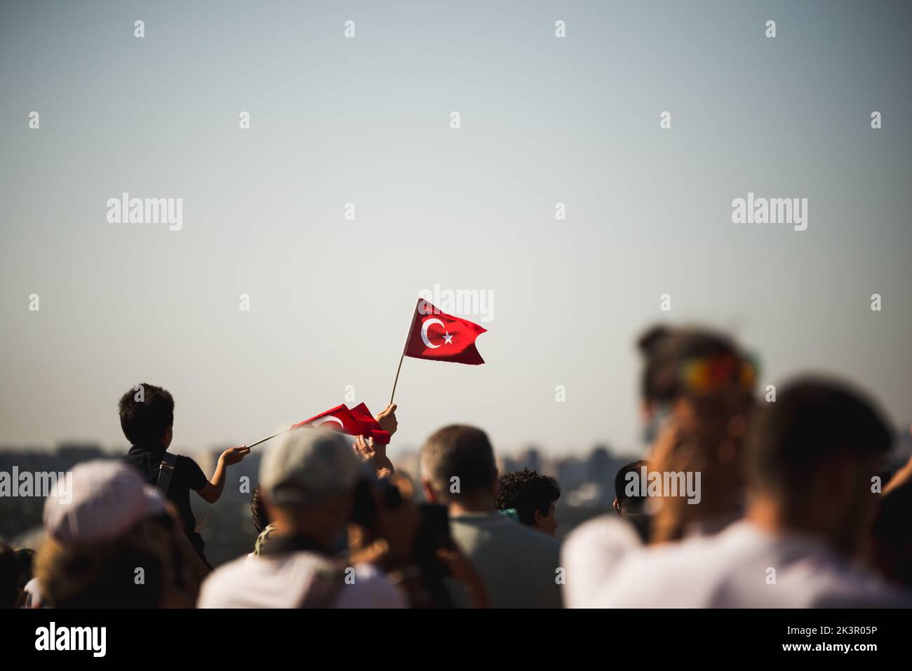Izmir, Turkey - September 9, 2022: Close up shot of Turkish flags in a ...