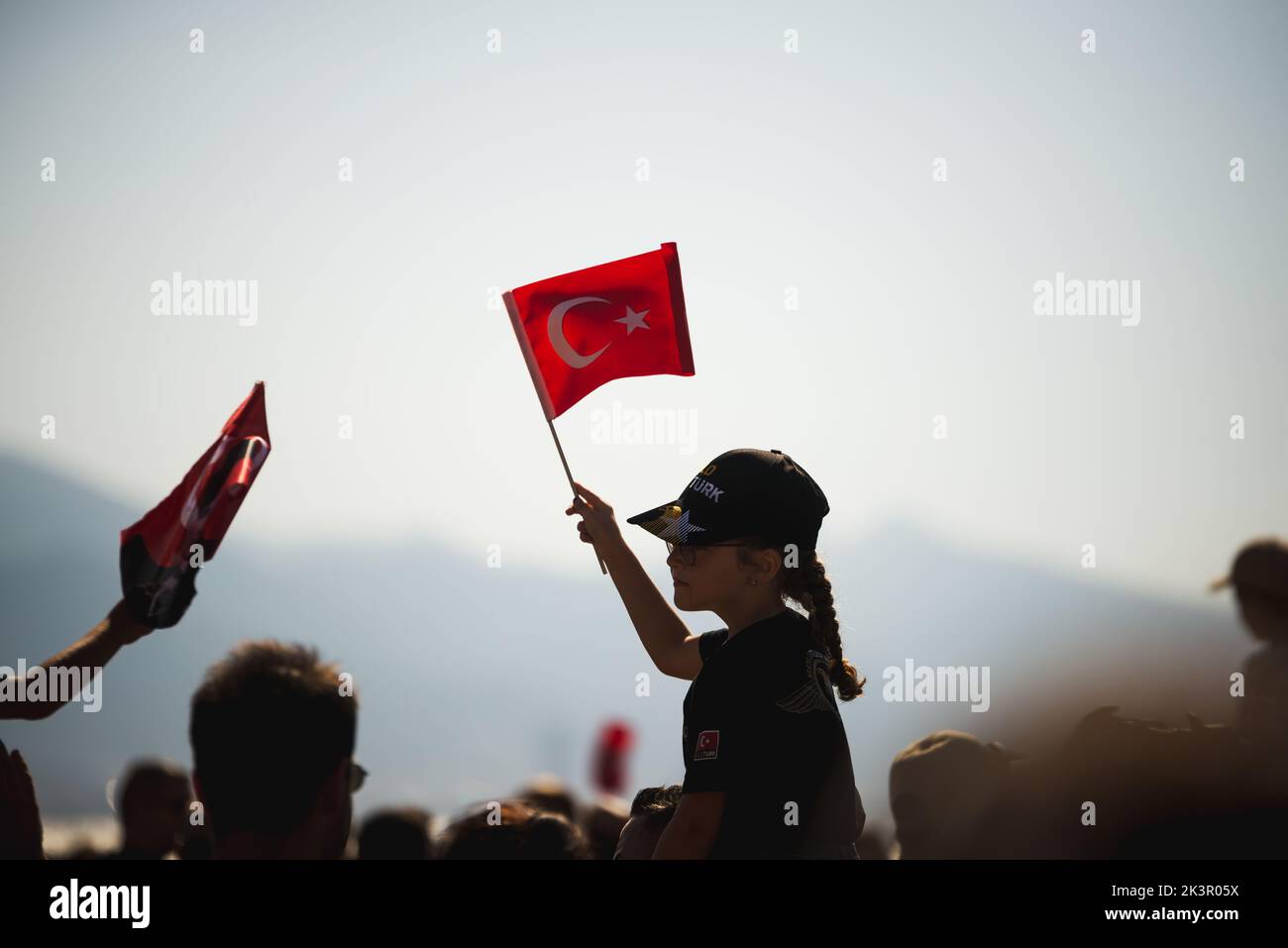 Izmir, Turkey - September 9, 2022: Close up shot of Turkish flags in a ...