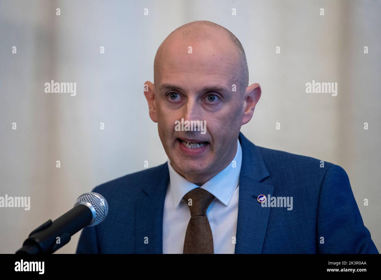 Gerry Van Loock delivers a speech at a press conference to launch the ...