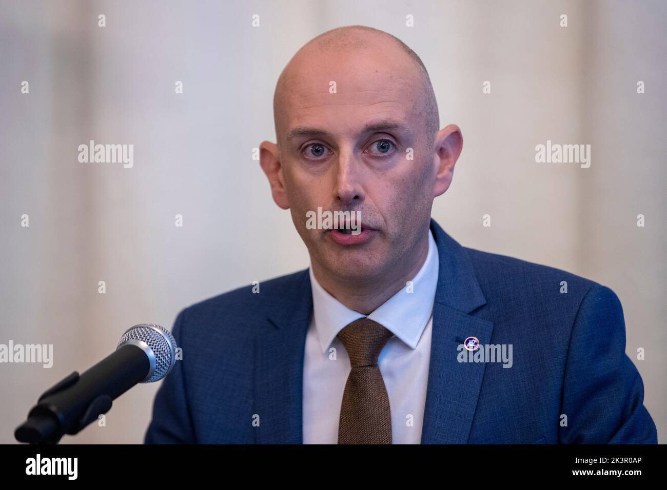 Gerry Van Loock delivers a speech at a press conference to launch the ...