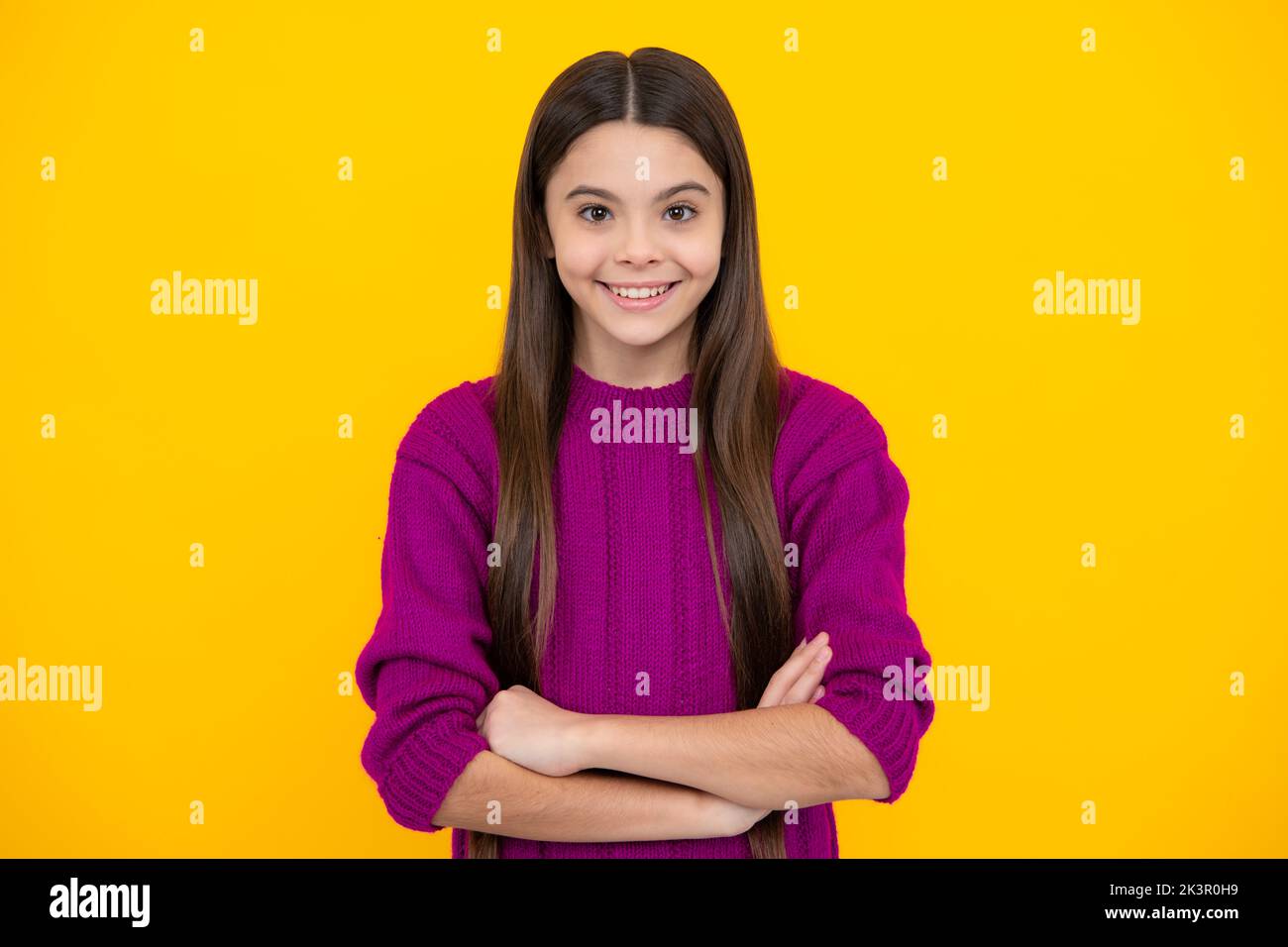 Pretty teen girl headshot portrait. Adorable little girl child isolated ...