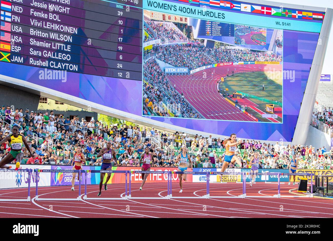 Femke Bol of the Netherlands competing in women’s 400m hurdles at the ...