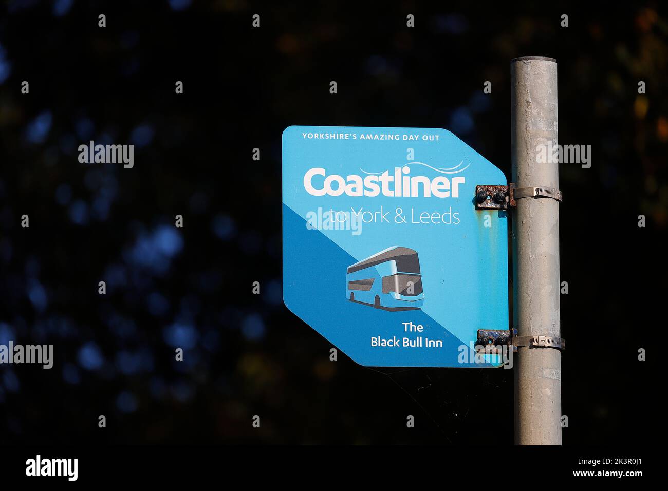 A Coastliner bus stop outside The Black Bull pubic house in Pickering ...