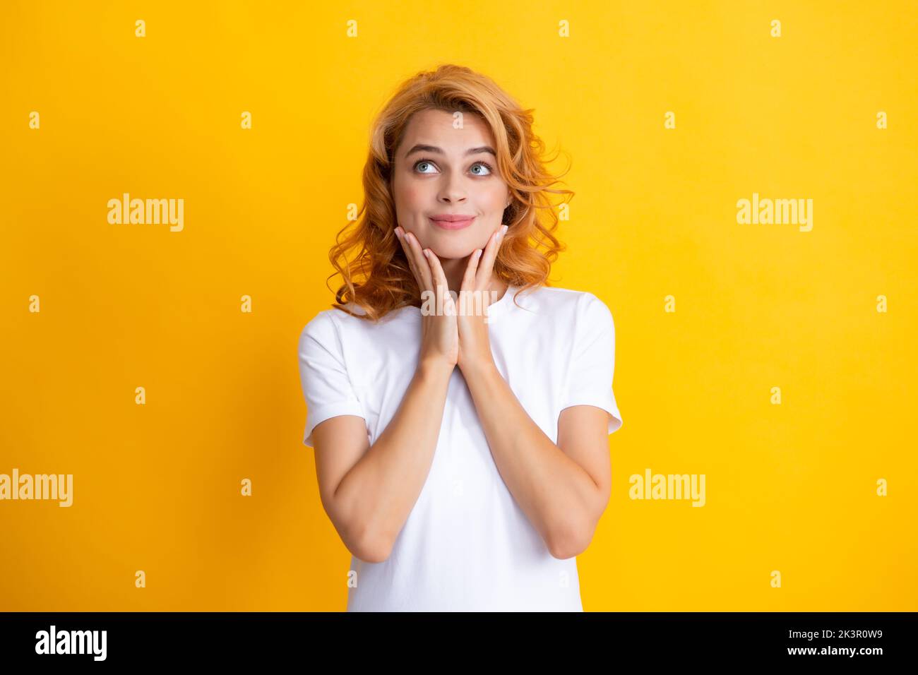 Surprised astonished young woman with open mouth. Female model face ...