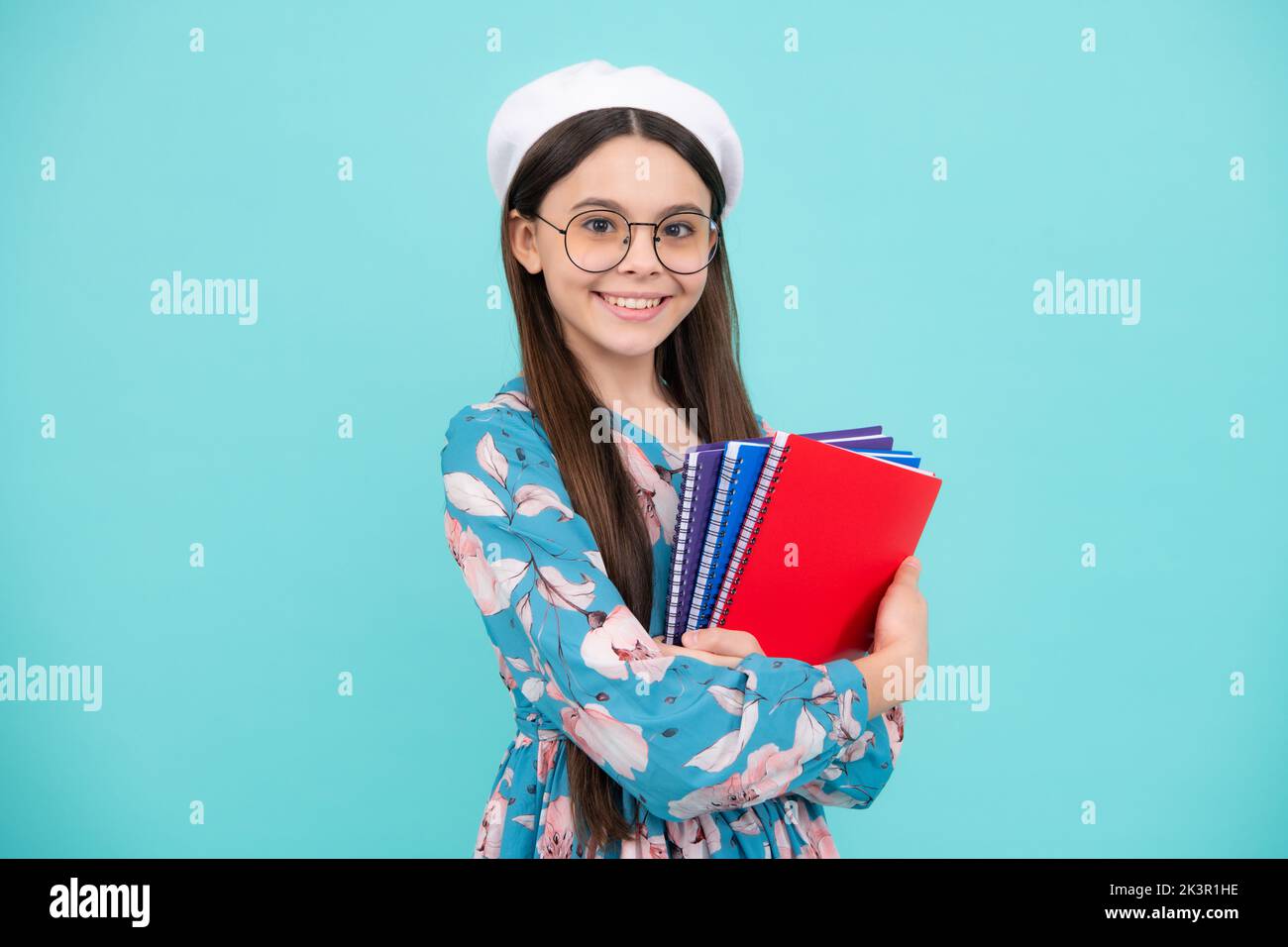 Teenager school girl study with books. Learning knowledge and kids ...