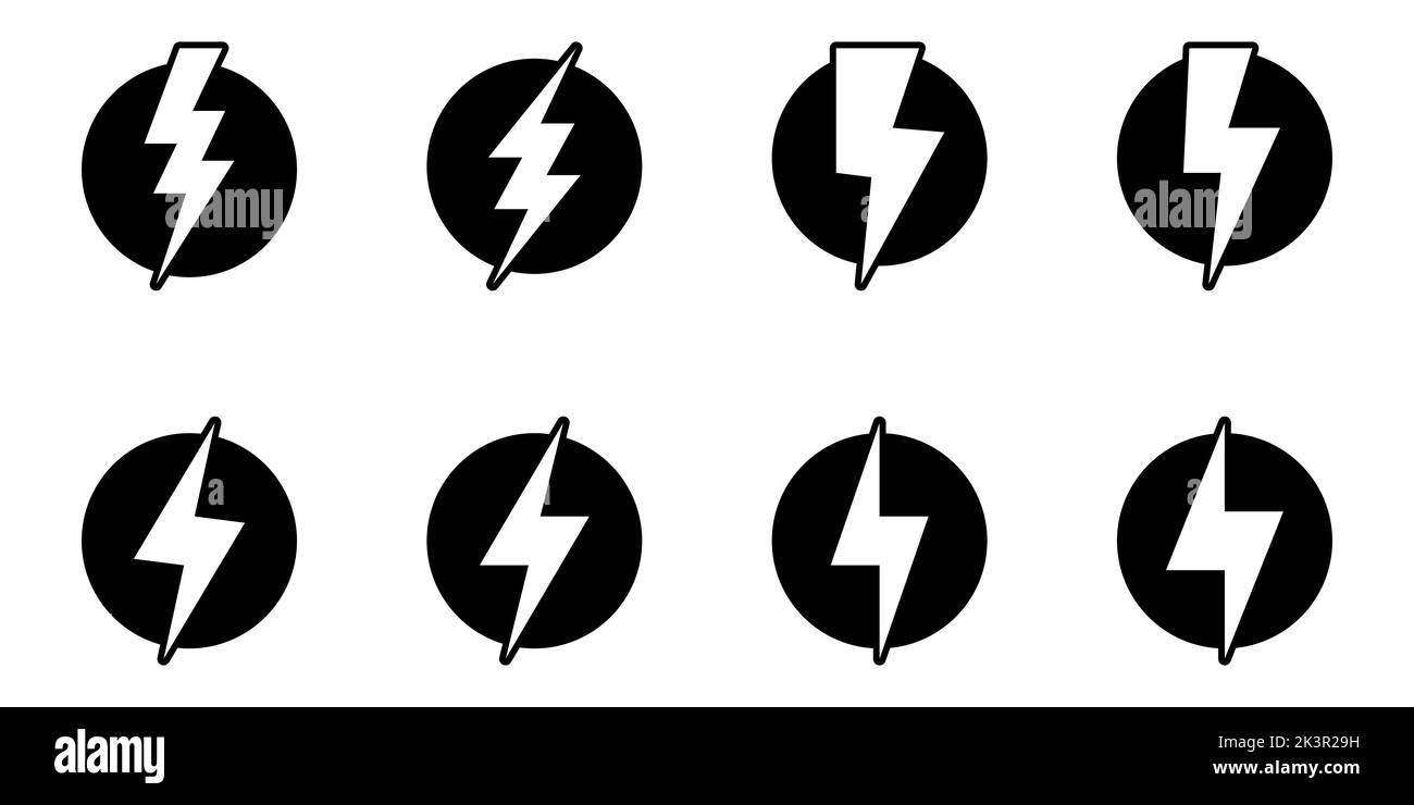 Lightning in a circle icon. Lightning electric icon. Bolt circle symbol. Power charging energy ...