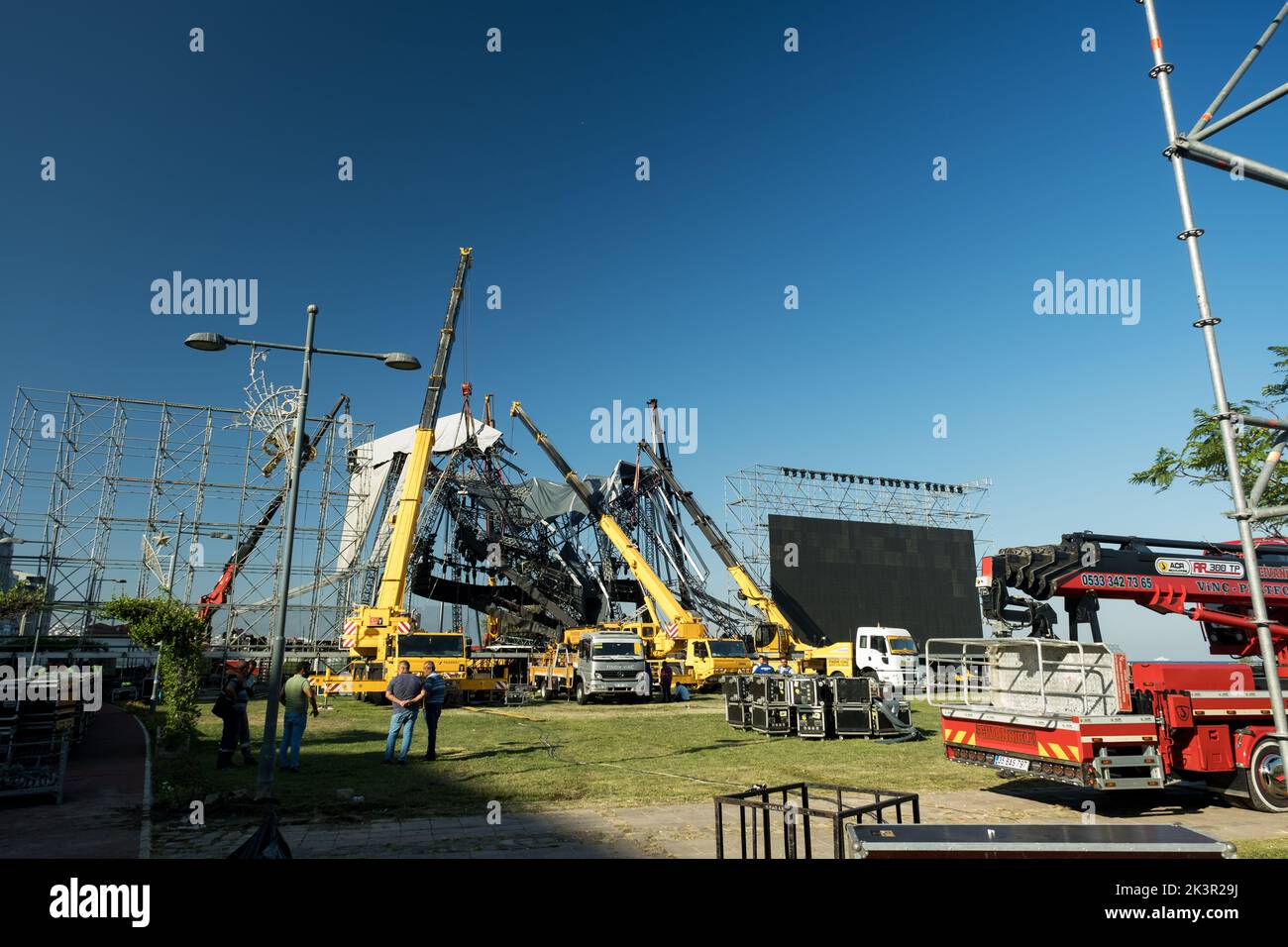 Izmir, Turkey - September 9, 2022: Collapsed concert stage, Turkish pop ...