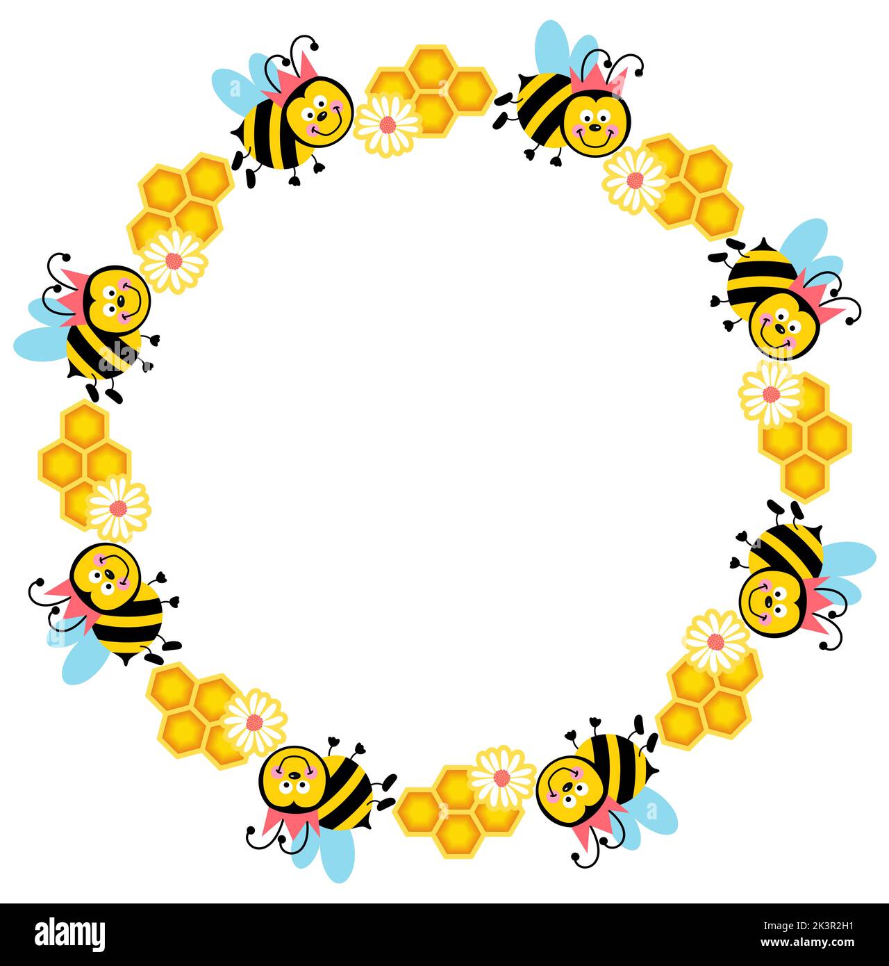 Empty round frame with bee and honeycomb Stock Photo - Alamy