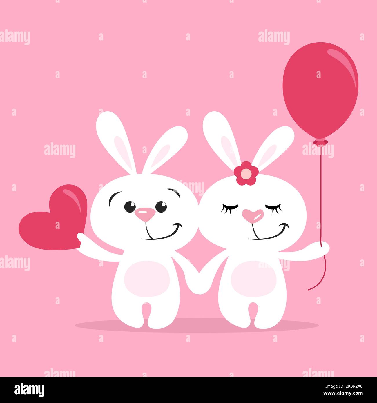 Valentines day illustration with funny couple bunnies in love Stock ...