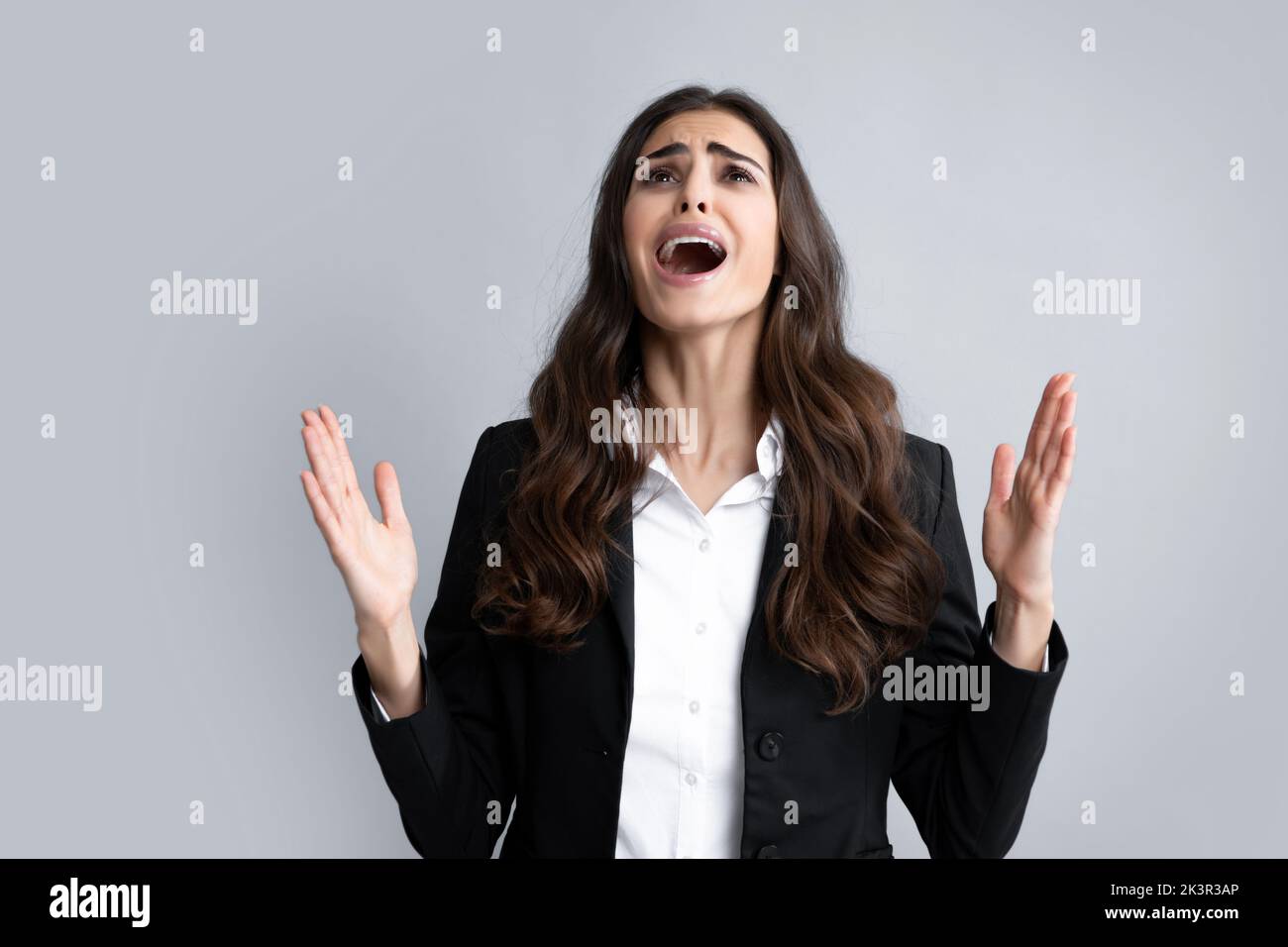 Screaming hate rage woman face. Emotional angry woman screaming on ...