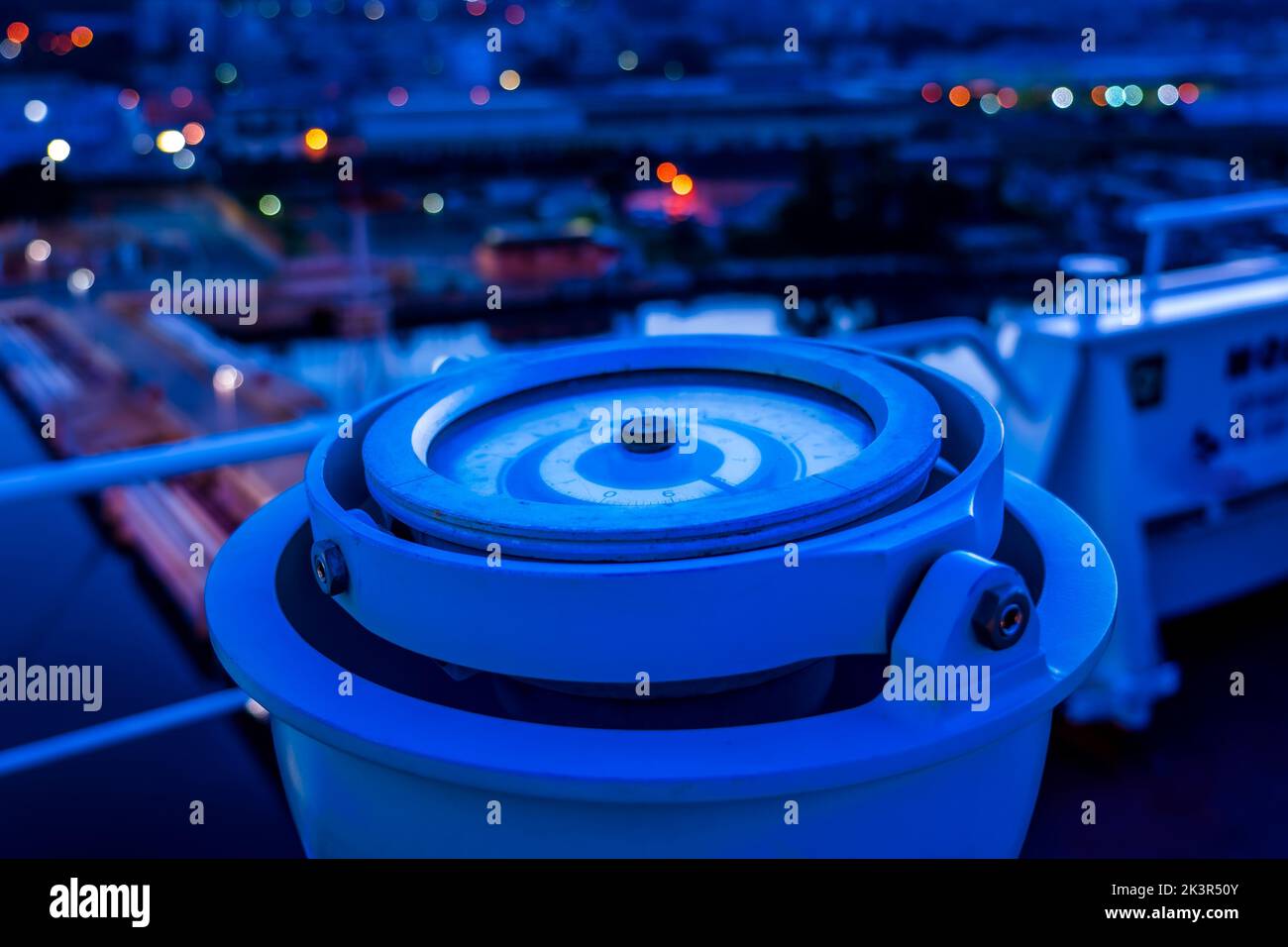 A closeup of a compass on a bridge wing of an marine vessel Stock Photo ...