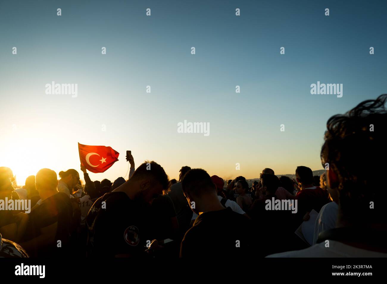 Izmir, Turkey - September 9, 2022: A Turkish flag among the Crowded ...