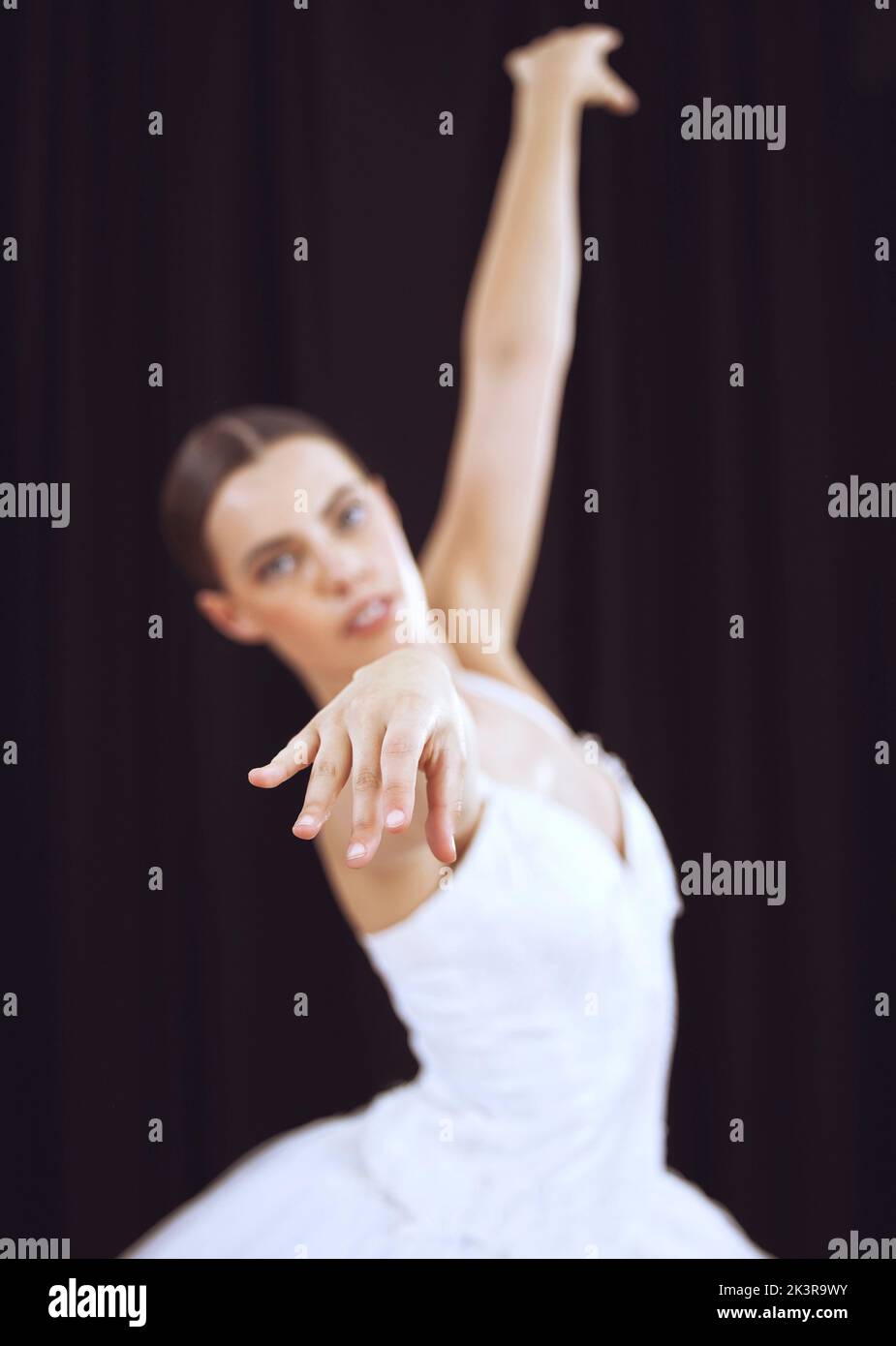 Dancer performance stage to ballet music, young theatre woman dancing ...