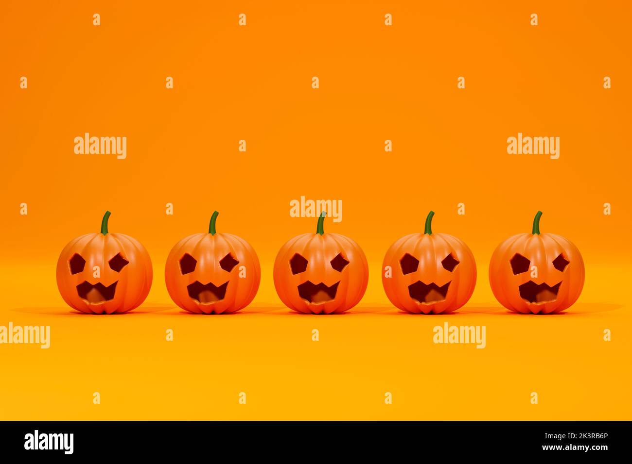 Pumpkins standing in a row. 3d rendering. Pumpkin for Halloween with a ...