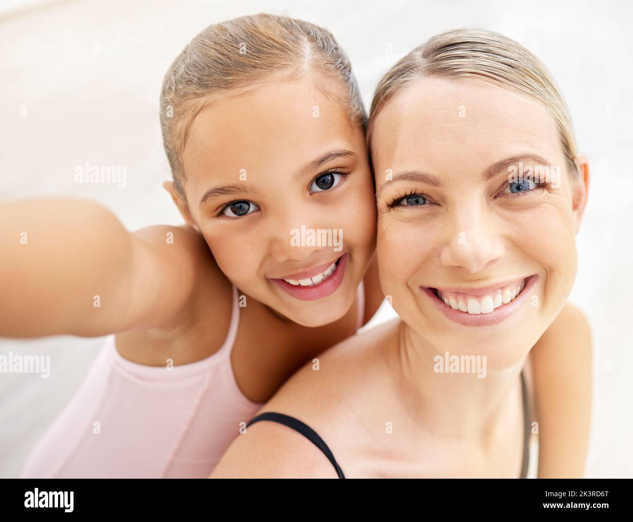 Ballet selfie, dance teacher or child studio ballerina taking fun ...