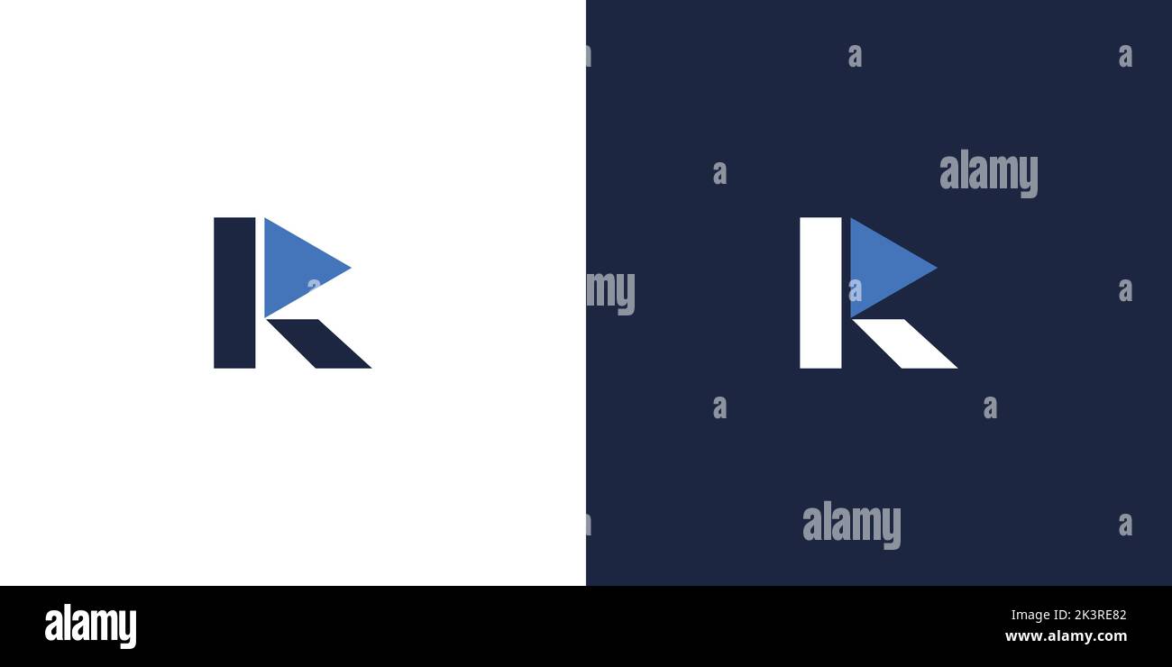 A simple and modern blue R initials golden logo design on dark ...