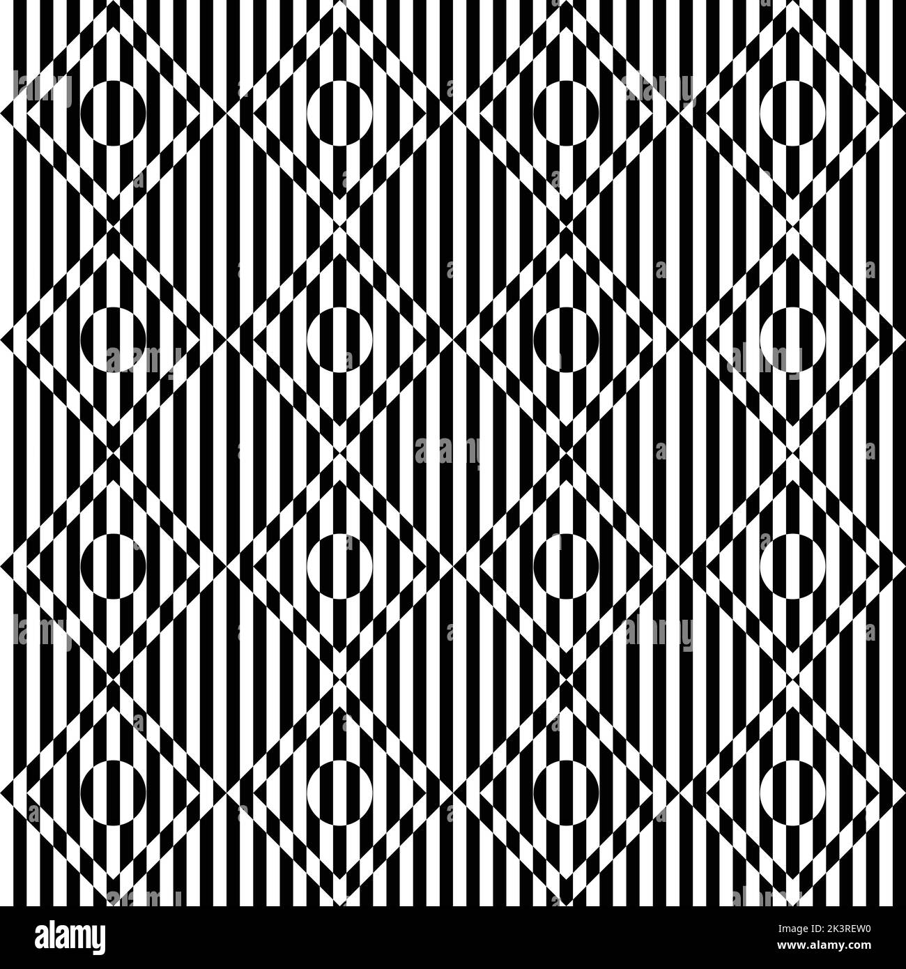 Abstract op art seamless pattern. Decorative black and white optical illusion texture background ...
