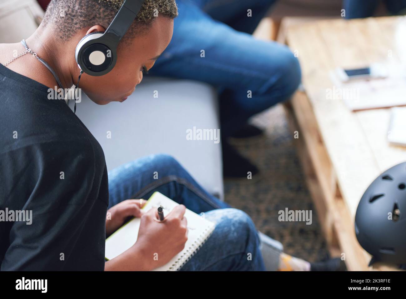 Writing, notebook or black woman or student with planning, learning and ...