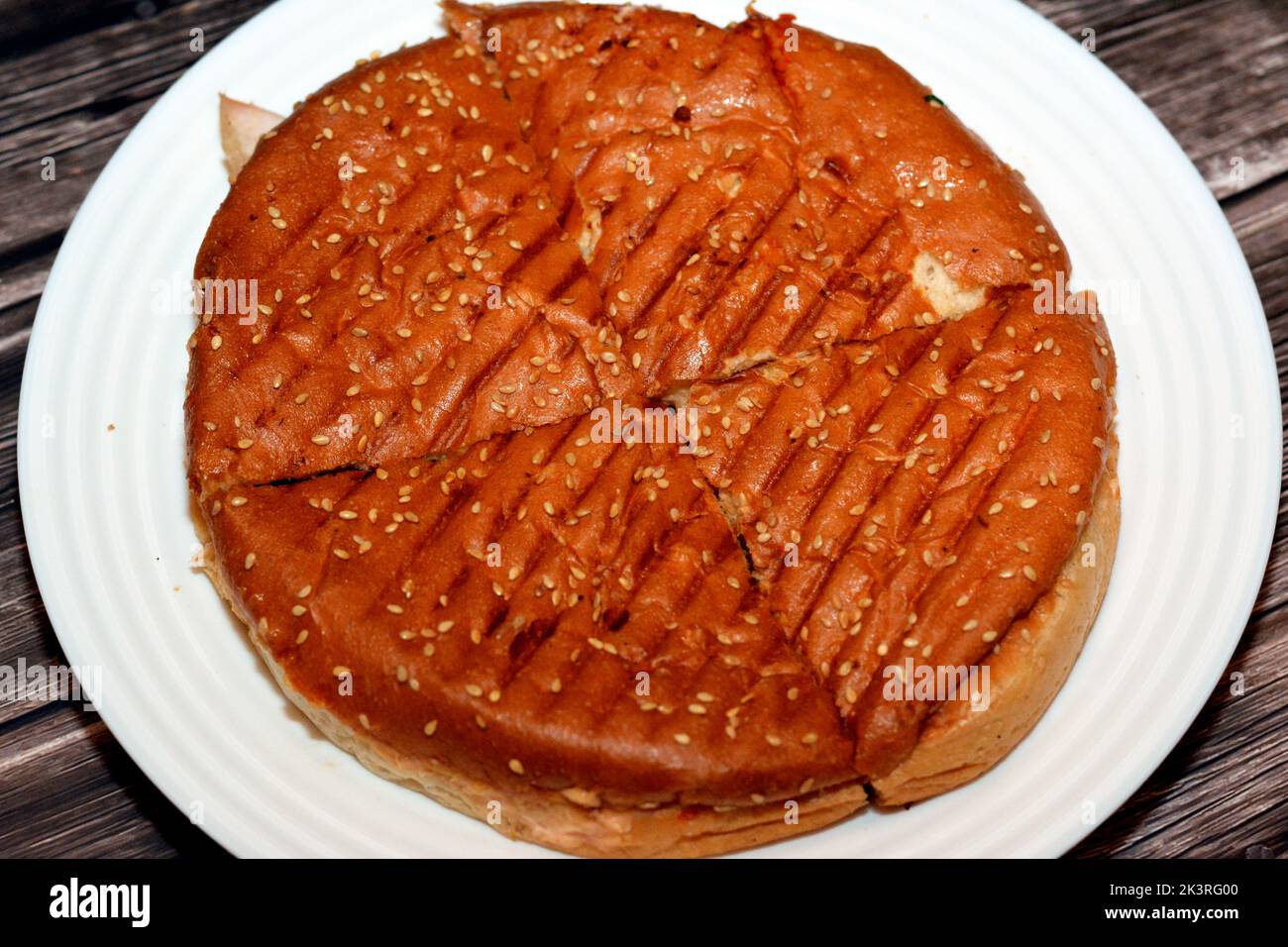 Chicken Shawarma with Mozzarella cheese pie in a bread with sesame ...