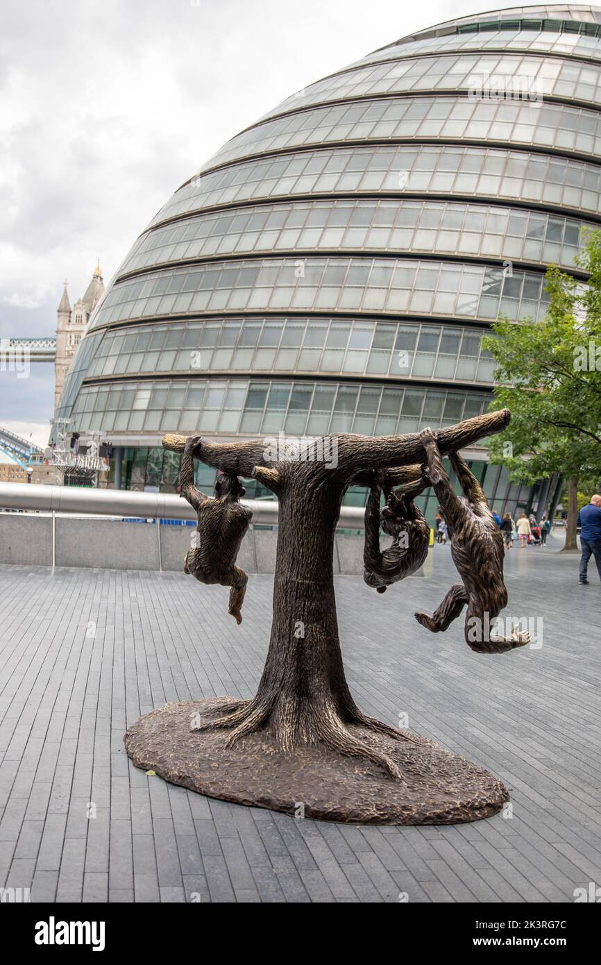 A sculpture of a chimpanzee by Gillie and Marc situated by London ...