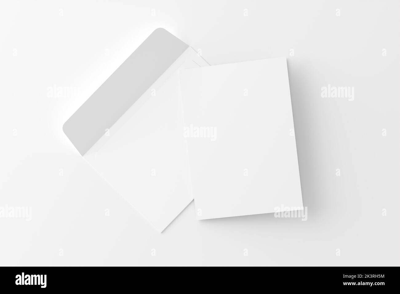 A4 A5 Folded Invitation Card With Envelope 3D Rendering White Blank ...
