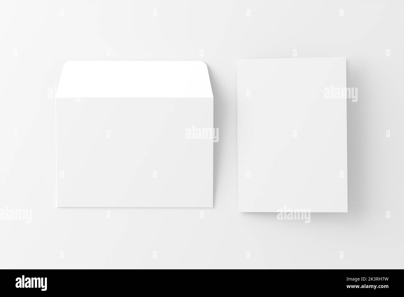 A4 A5 Folded Invitation Card With Envelope 3D Rendering White Blank ...