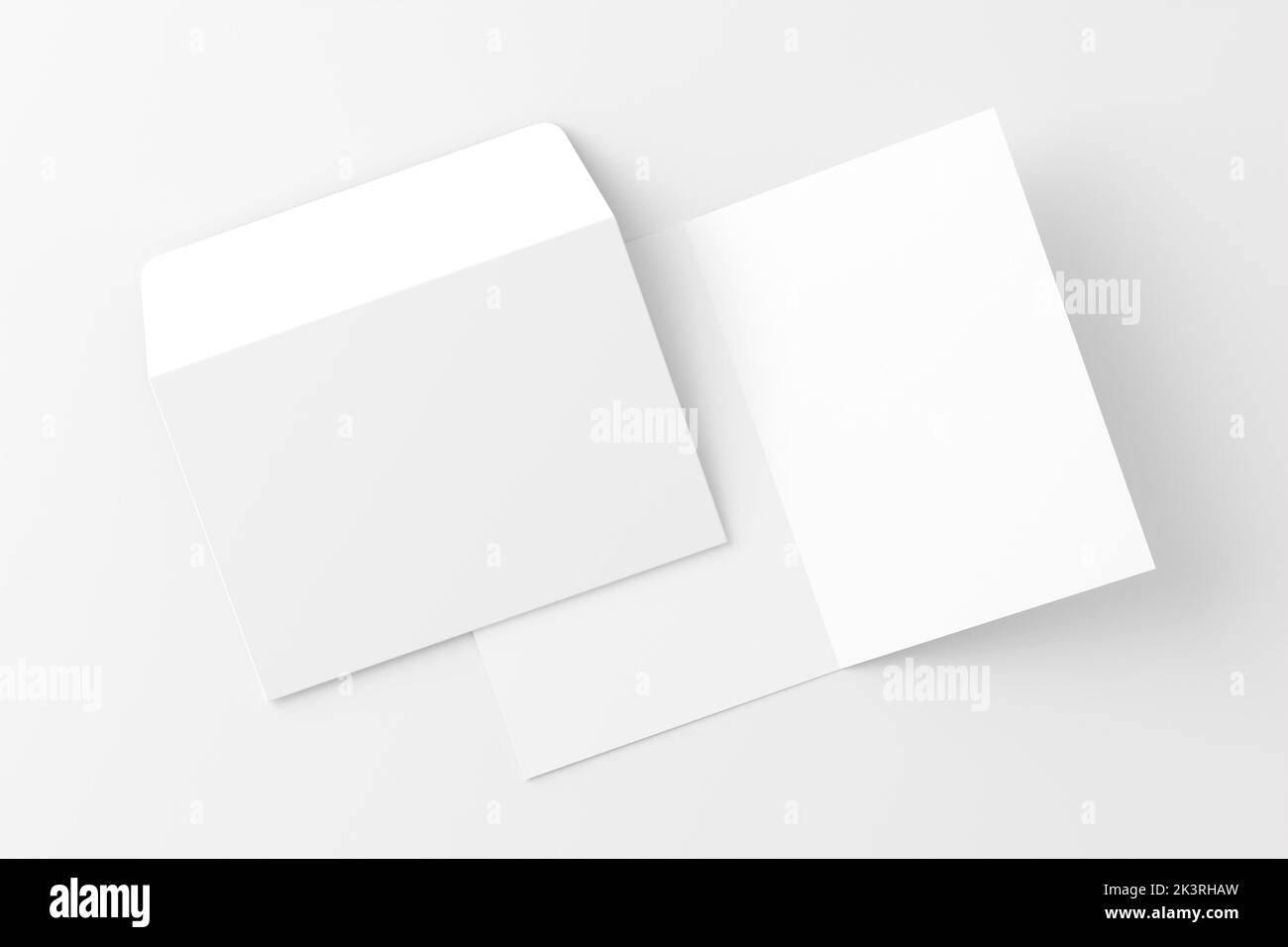 A4 A5 Folded Invitation Card With Envelope 3D Rendering White Blank ...