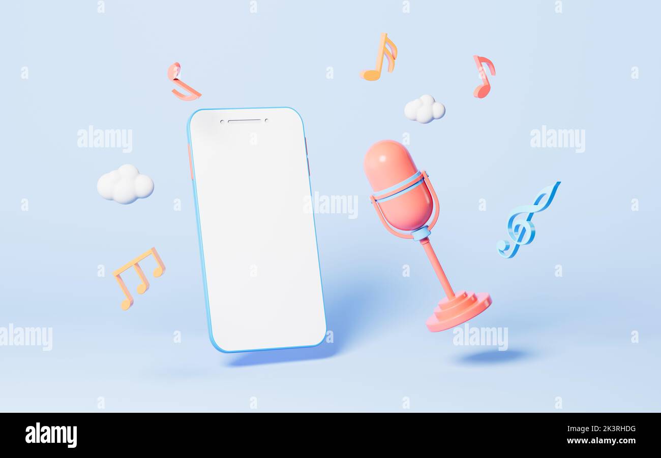 Cartoon style mobile phone live streaming and microphone , 3d rendering ...