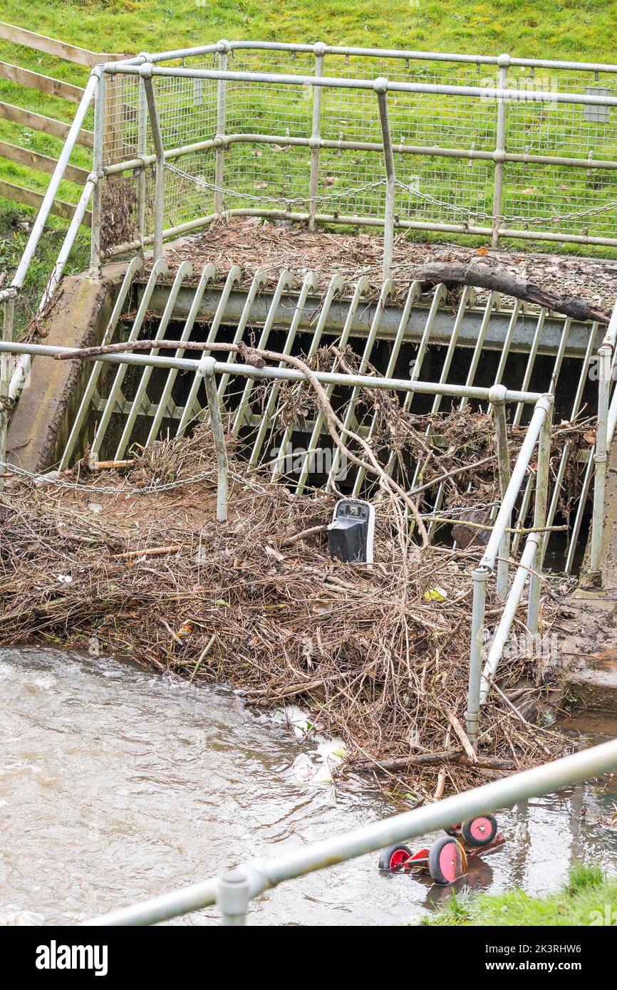 Blockage management in public UK park, preventing debris from ...