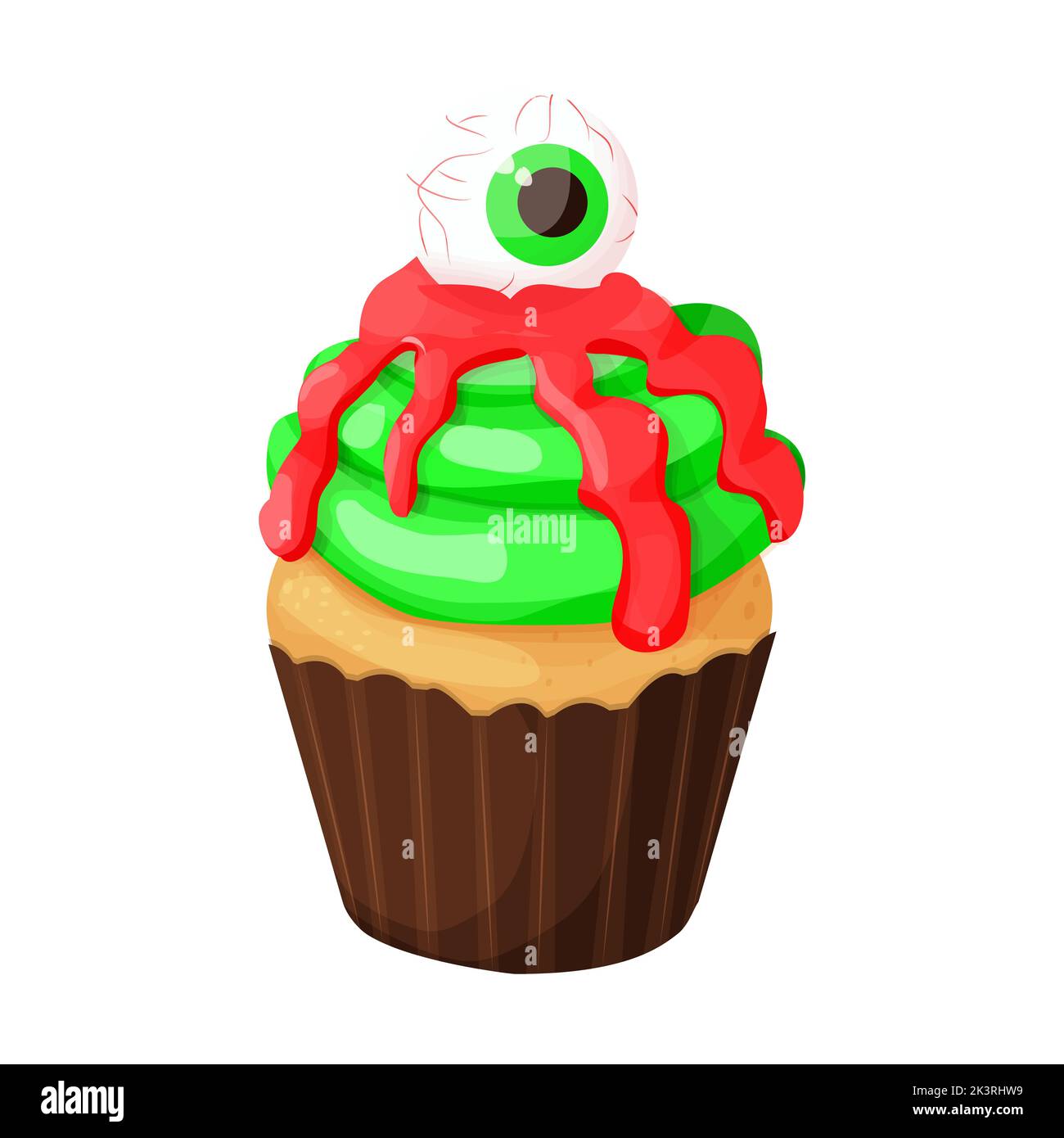 Cupcake Halloween monster dessert with scary eye on blood jelly in ...