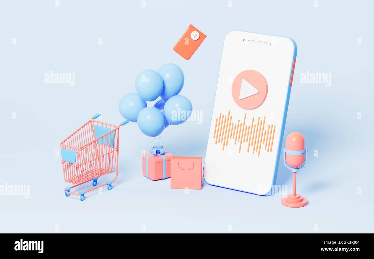 Live streaming with mobile phone, shopping online and discount, 3d ...