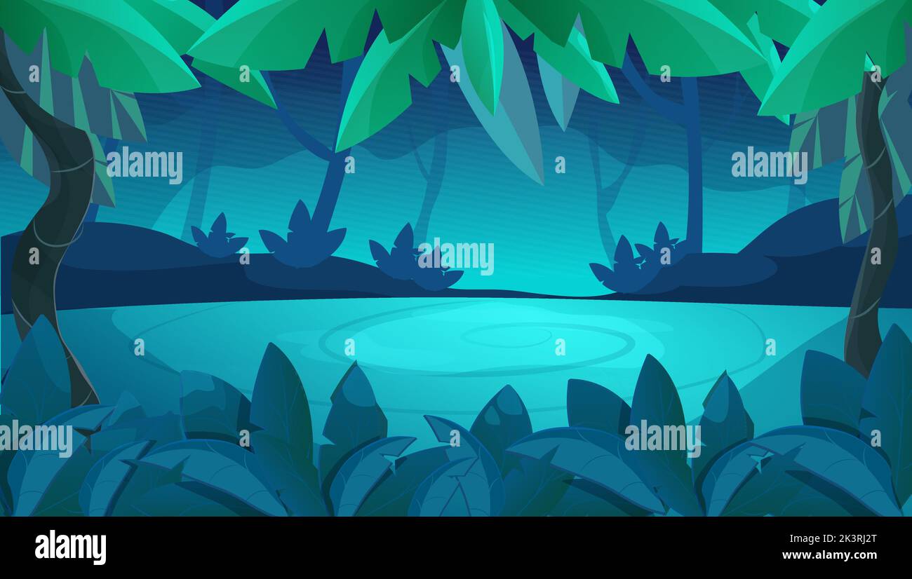Jungle forest game splash screen, horizontal background dark magic ...