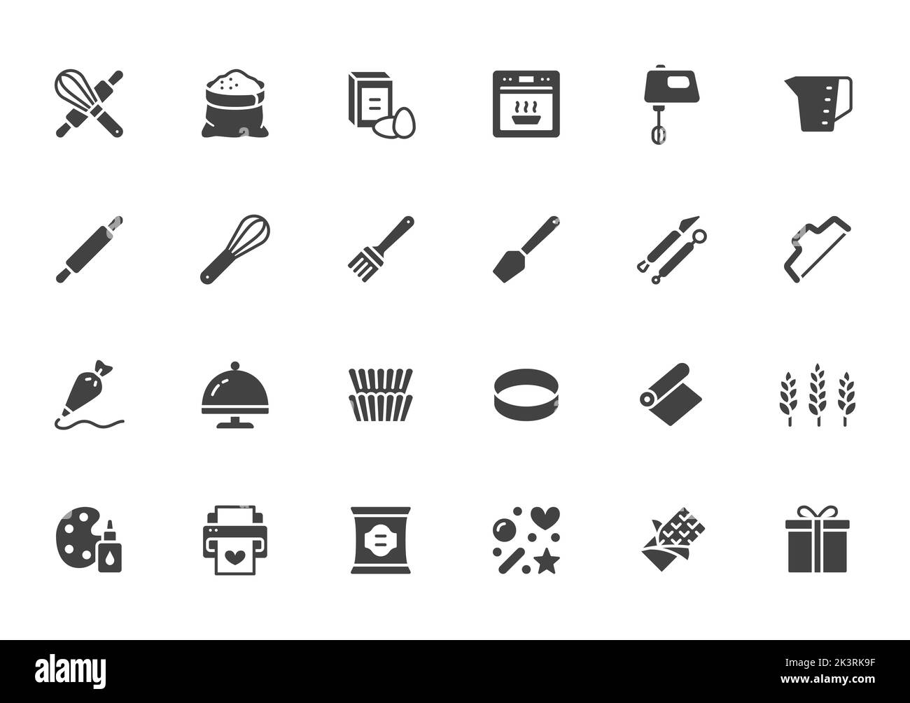 Bakery Flat Illustration Including Icons Of Baking Tool Confectionery Bag Dough Roll Cake