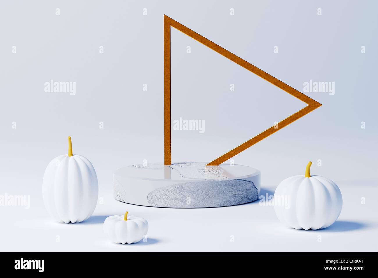 3D Halloween background pedestal podium on white with triangle frame ...