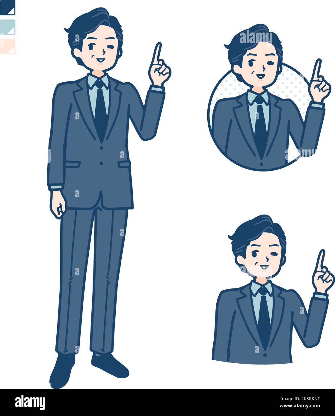 A middle age Businessman in a suit with pointing hand sign images.It's ...