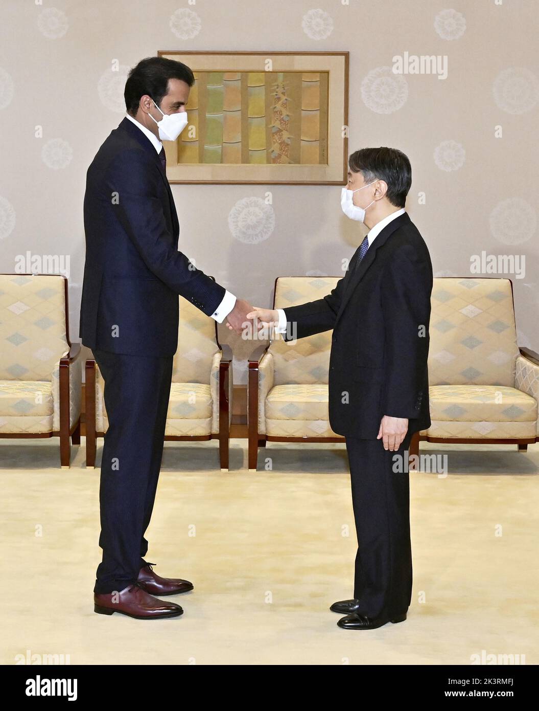 Japanese Emperor Naruhito (R) and Qatari Emir Sheikh Tamim bin Hamad al ...