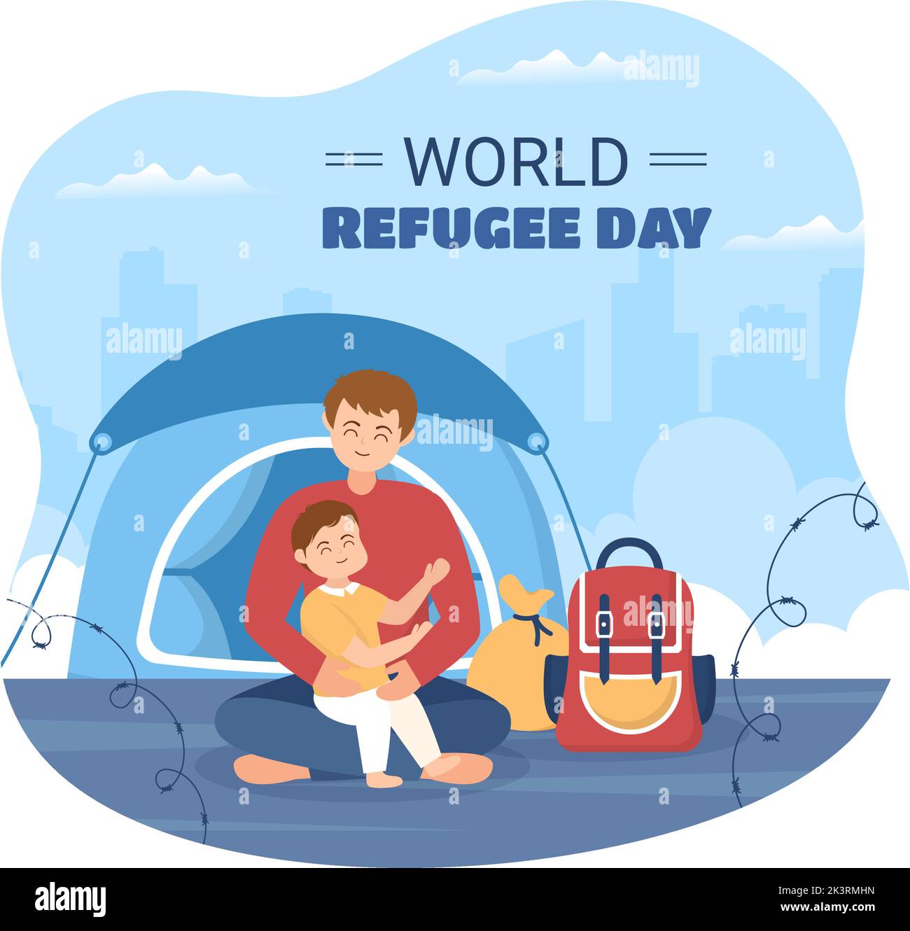 World Refugee Day Template Hand Drawn Cartoon Flat Illustration with ...