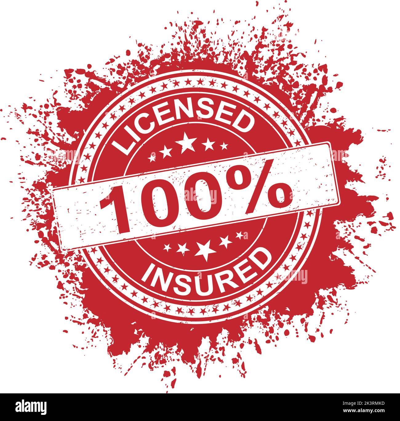 Licensed bonded insured rubber vector stamp on white background. Round business ink imprint ...