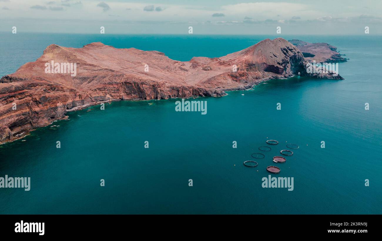 Peninsula, cape Ponta de Sao Lorenco in Atlantic ocean. Coastline with ...