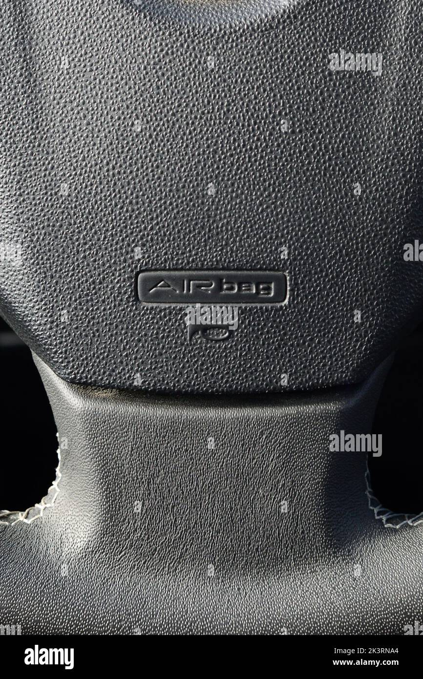 A closeup of car steering wheel airbag Stock Photo - Alamy