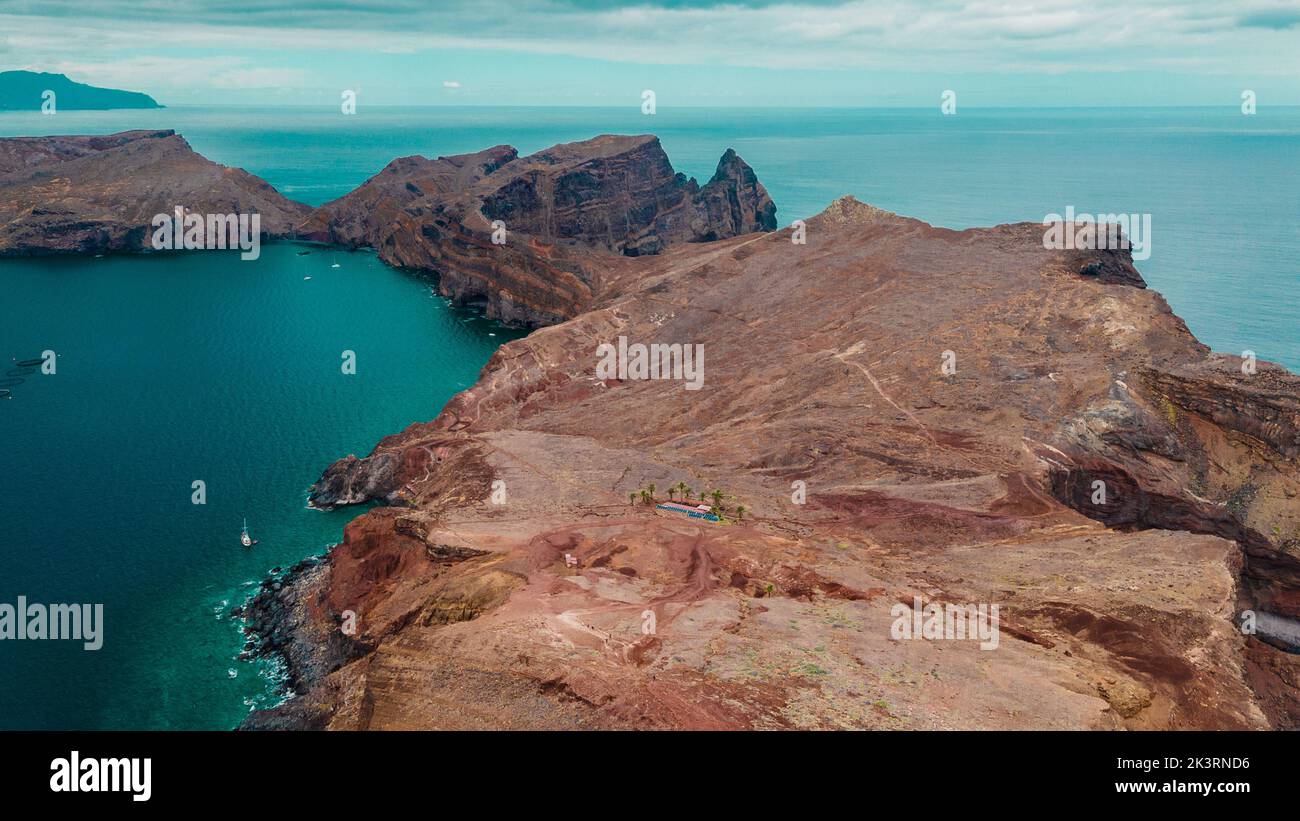 Peninsula, cape Ponta de Sao Lorenco in Atlantic ocean. Coastline with ...