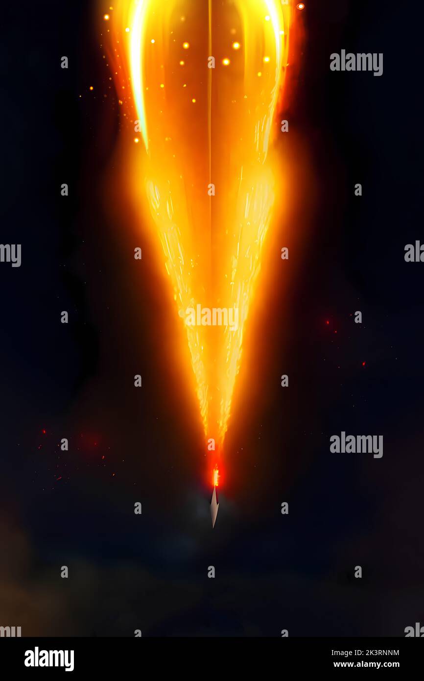 An alien starship or a rocket in space, exploding and falling down ...