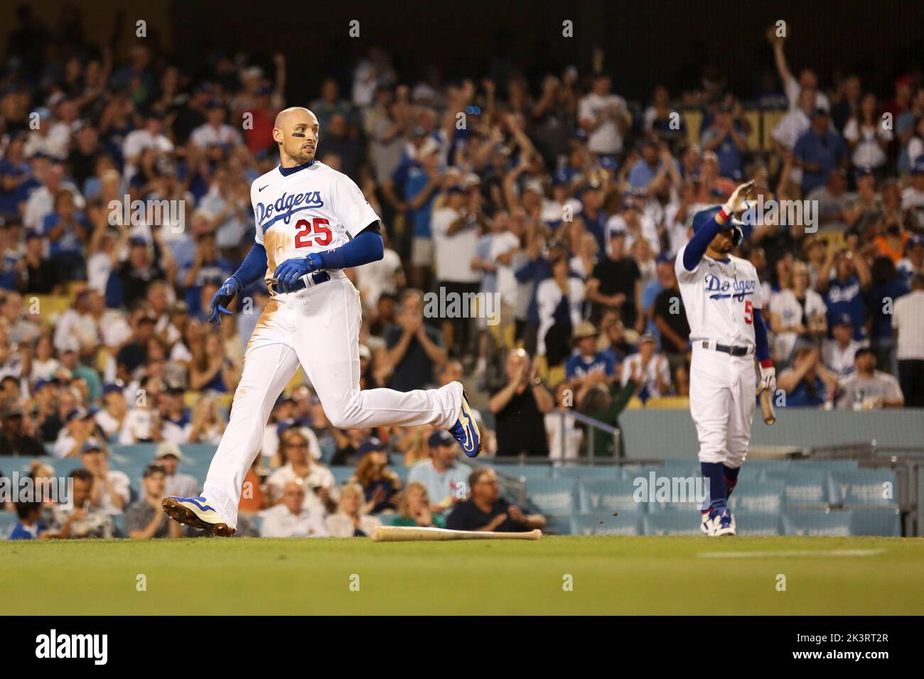 Los Angeles Dodgers left fielder Trayce Thompson (25) runs to home ...